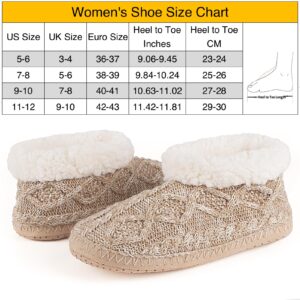 cosyone1997 Cable Knit House Slippers for Women Indoor, Sherpa Fleece Lined Soft Loafer Shoes, Winter Warm Fluffy Bedroom Fuzzy Socks Non-slip Grippers, Cozy Gifts Unique, Adult Size 7-8 Beige