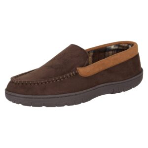 hanes mens moccasin slipper house shoe with indoor outdoor memory foam sole fresh iq odor protection , brown , large