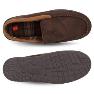 Hanes Mens Moccasin Slipper House Shoe With Indoor Outdoor Memory Foam Sole Fresh IQ Odor Protection , Brown , Large