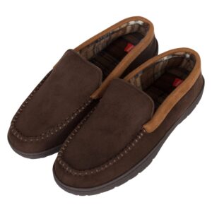 Hanes Mens Moccasin Slipper House Shoe With Indoor Outdoor Memory Foam Sole Fresh IQ Odor Protection , Brown , Large