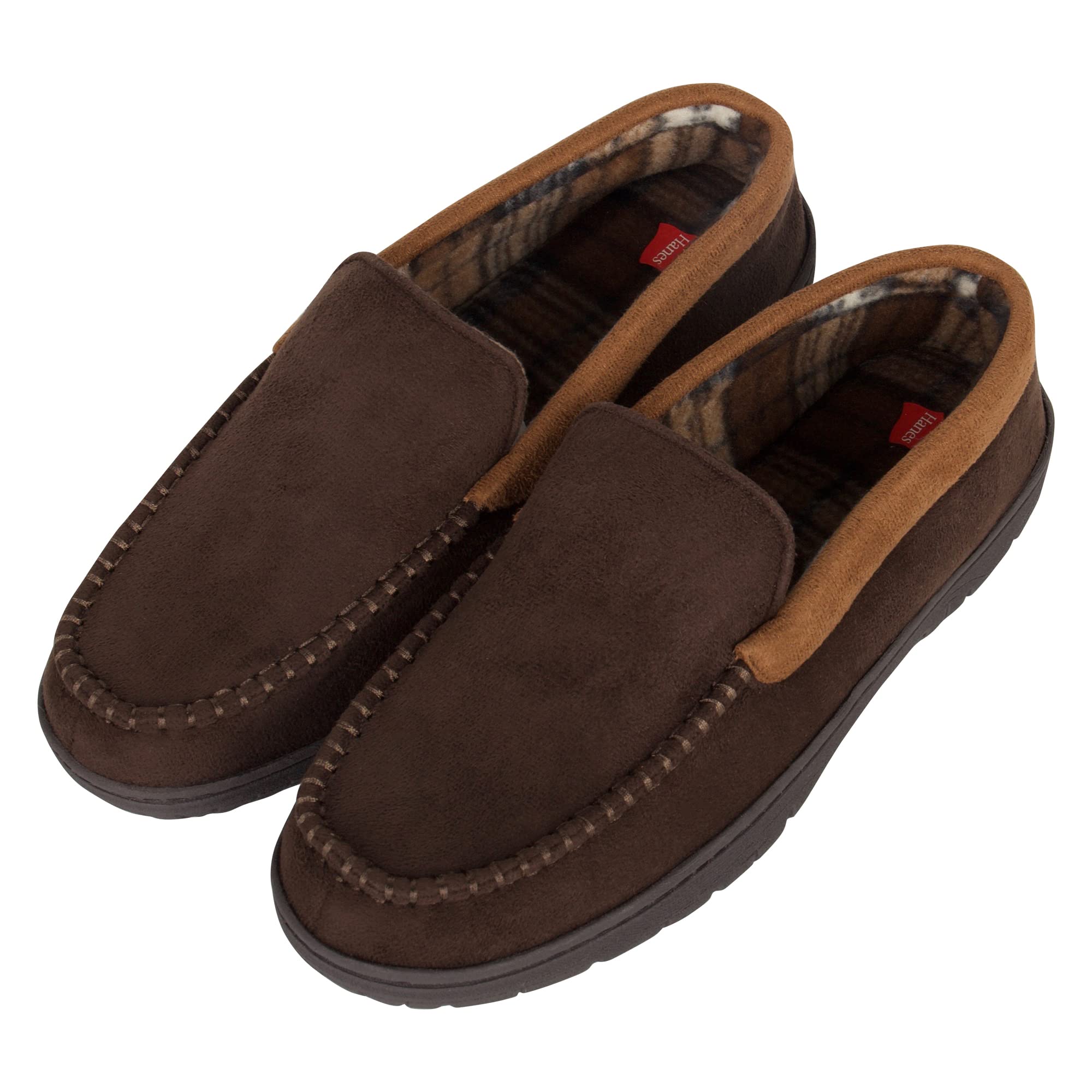 Hanes Mens Moccasin Slipper House Shoe With Indoor Outdoor Memory Foam Sole Fresh IQ Odor Protection , Brown , Large