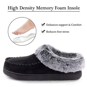 ULTRAIDEAS Women's Memory Foam House Slippers with Hard Bottom, Fur Lined House Shoes with Non-Slip Rubber Sole for Indoor & Outdoor (Black, 9-10)