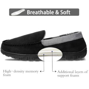 shoeslocker Men's Microsuede Moccasin Slippers Black Grey Size 12