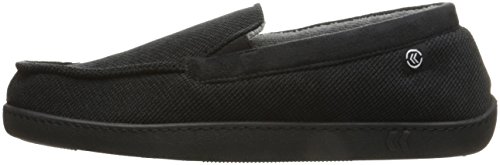 Isotoner Mens Diamond Corduroy Indoor/Outdoor Slipper With Memory Foam Moccasin, Black, 13-14 US