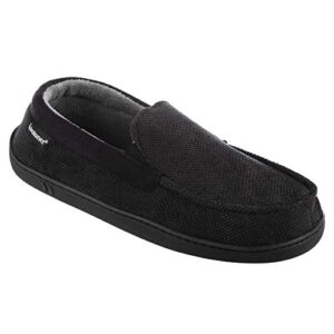 Isotoner Mens Diamond Corduroy Indoor/Outdoor Slipper With Memory Foam Moccasin, Black, 13-14 US