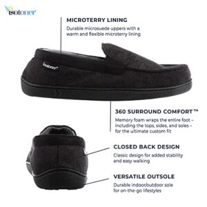 Isotoner Mens Diamond Corduroy Indoor/Outdoor Slipper With Memory Foam Moccasin, Black, 13-14 US