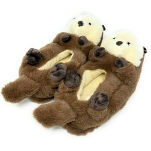 ooohyeah otter slippers for women, plush cozy warm slippers, funny slippers with grippers - size 9-10