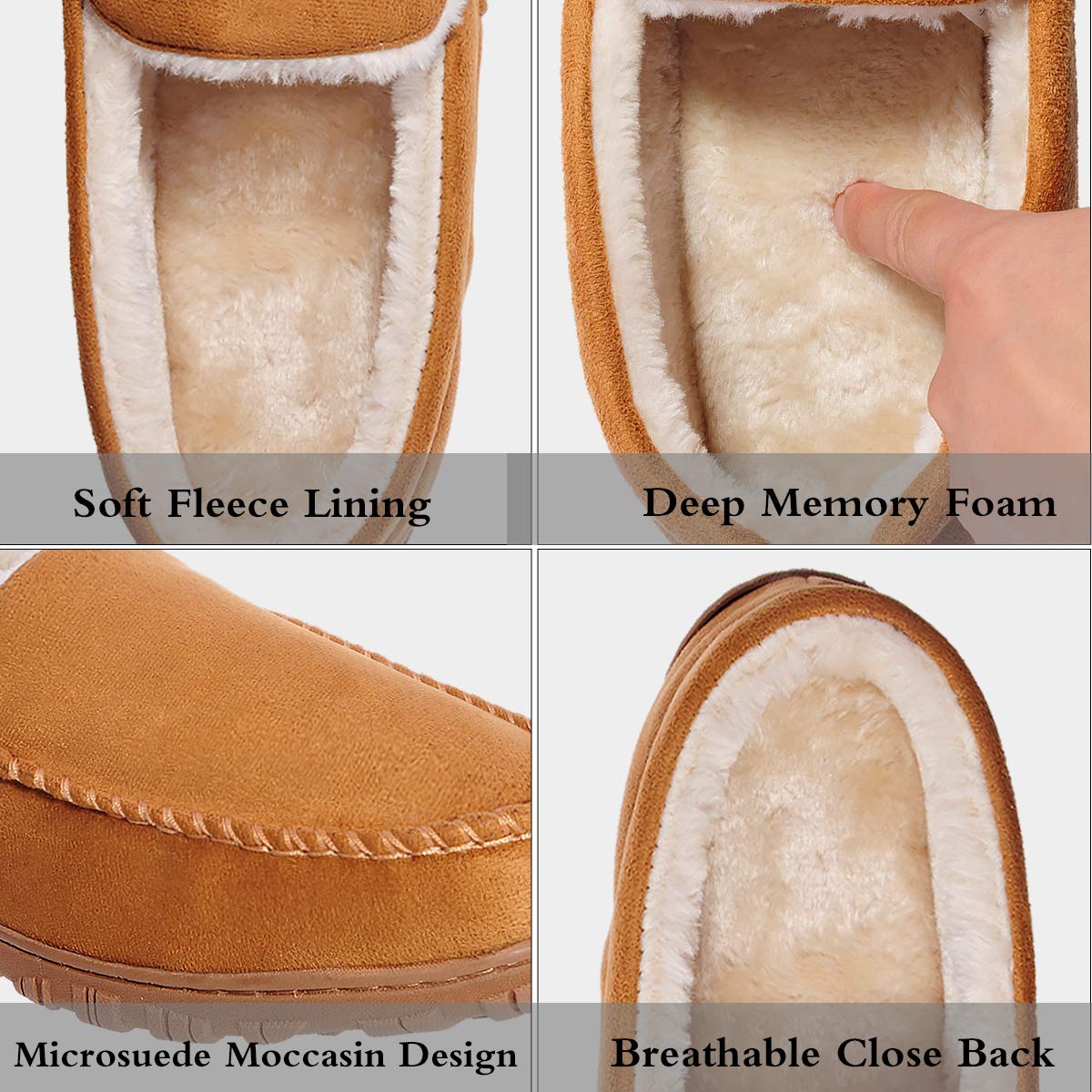 shoeslocker Mens Size 13 Slippers Moccasin Slippers Warm Indoor Outdoor Slippers Beige