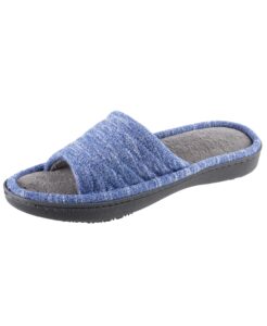 isotoner womens space dyed andrea with moisture wicking for indoor/outdoor comfort and arch support slide slipper, sapphire, 6.5-7 us