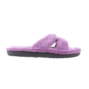 isotoner womens Microterry Satin X-slide slippers, Ultraviolet, 9.5-10 US