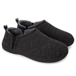 snug leaves men's wool felt slippers comfy warm winter house shoes with elastic gores dark gray, 9-10 us