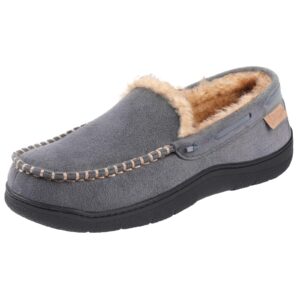 zigzagger men's moccasin slippers memory foam house shoes, indoor and outdoor warm loafer slippers, grey, 11 m us