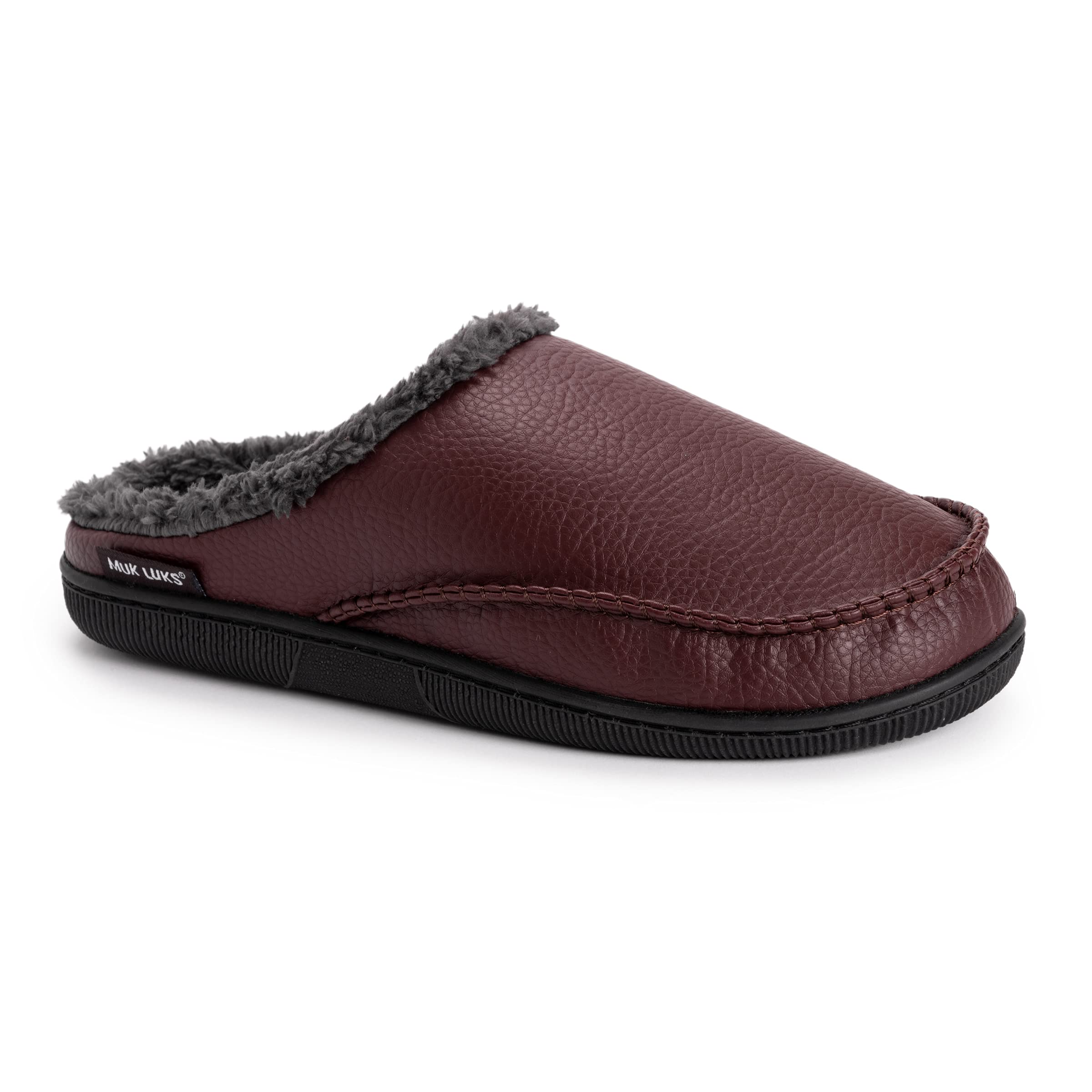 MUK LUKS Men's Faux Leather Clog Slipper, Brown, 10-11