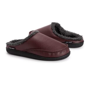 MUK LUKS Men's Faux Leather Clog Slipper, Brown, 10-11