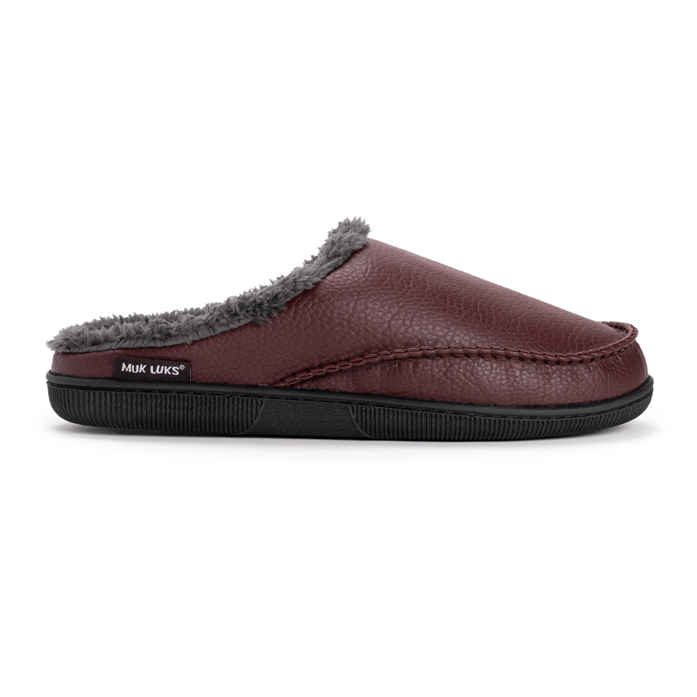 MUK LUKS Men's Faux Leather Clog Slipper, Brown, 10-11