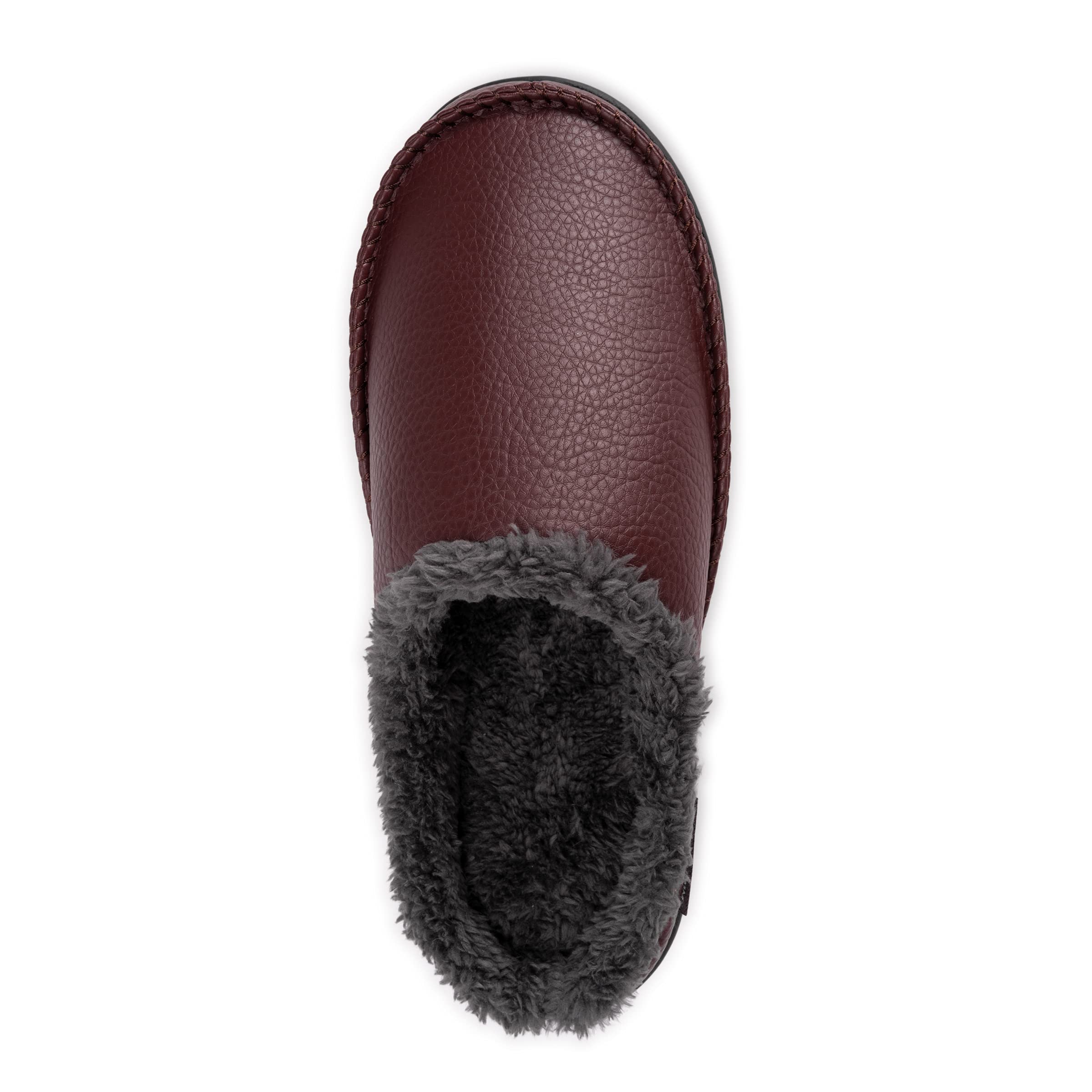 MUK LUKS Men's Faux Leather Clog Slipper, Brown, 10-11