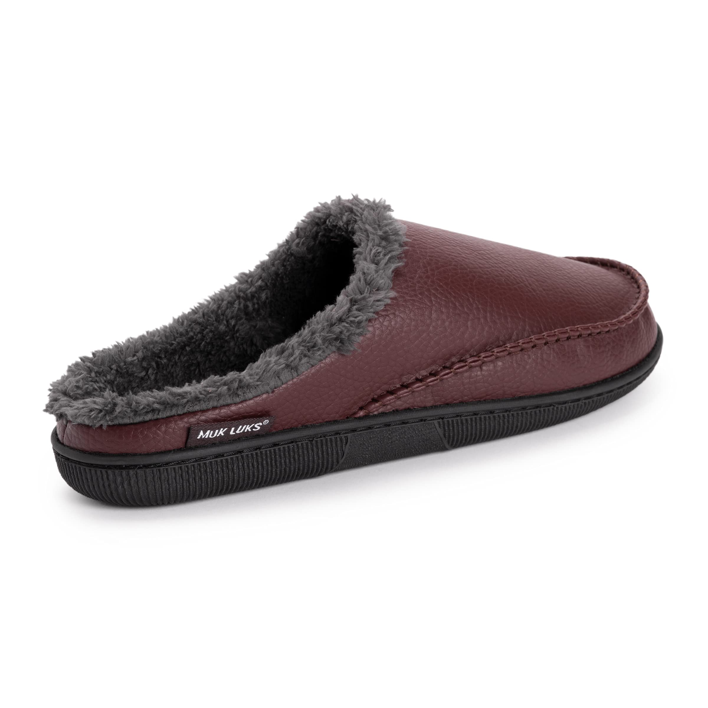 MUK LUKS Men's Faux Leather Clog Slipper, Brown, 10-11