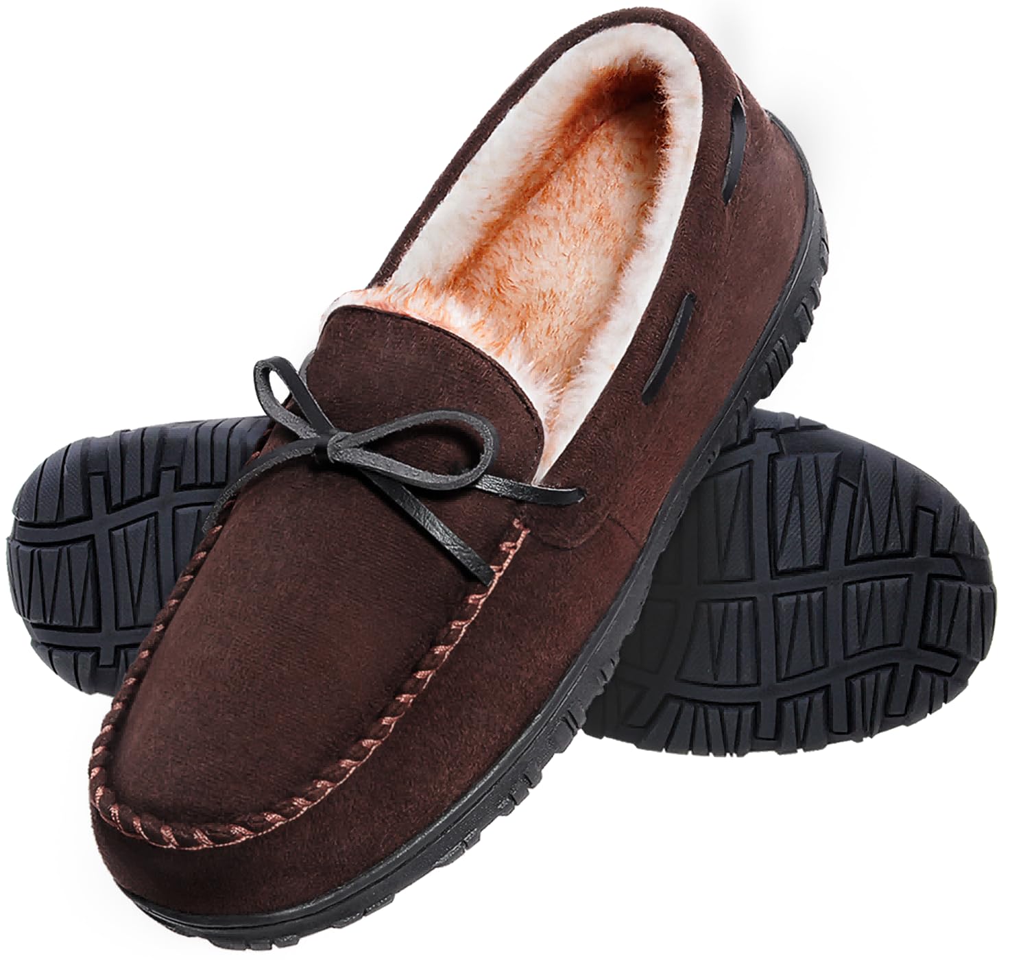 shoeslocker Men's Slippers Warm Soft Plush Memory Foam House Slippers for Men Comfortable Bedroom Moccasin Slippers Non-Slip Indoor Outdoor Brown Size 14