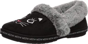 skechers womens too cozy - meow pajamas slipper, black, 8.5 us