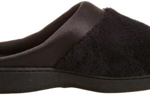 isotoner Women's Microterry PillowStep Satin Cuff Clog Slippers, Black, 7.5-8 B(M) US