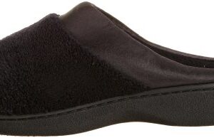 isotoner Women's Microterry PillowStep Satin Cuff Clog Slippers, Black, 7.5-8 B(M) US