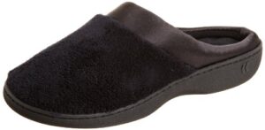 isotoner women's microterry pillowstep satin cuff clog slippers, black, 7.5-8 b(m) us