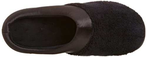 isotoner Women's Microterry PillowStep Satin Cuff Clog Slippers, Black, 7.5-8 B(M) US