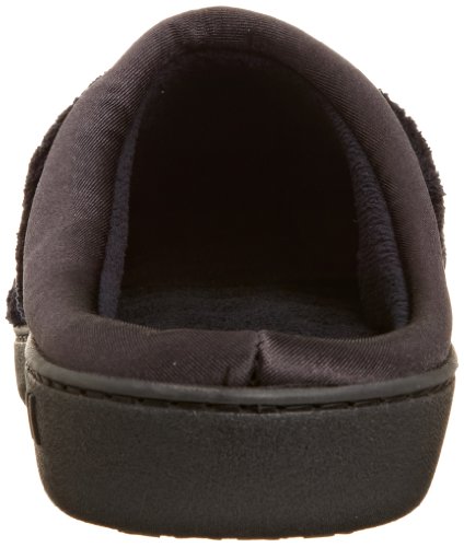 isotoner Women's Microterry PillowStep Satin Cuff Clog Slippers, Black, 7.5-8 B(M) US