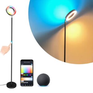 smart floor lamp 42w 3700lm, double-sided super bright torchiere led floor lamps work with alexa google home, 2700k-6500k dimmable rgbcw color changing tall standing light for bedroom living room