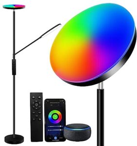 rgb led corner floor lamp, tall sky torchiere lamps, mood lighting with smart app & remote, color changing standing floor light, bright reading lamp for living room bedroom office gaming party