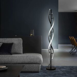 jtfany spiral led floor lamp for bedroom,modern floor lamp with remote control 60 inch dimmable black floor lamp 48w standing lamp timing 3 color temperature corner floor lamps for living room