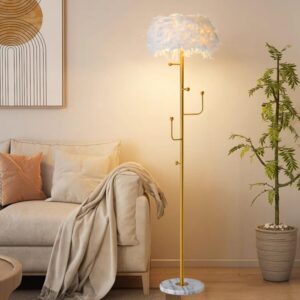 kardleen white feather floor lamp unique hanger floor lamp with coat hook standing lamp luxury gold for bedroom decorative tall lamp naturally feather lamp