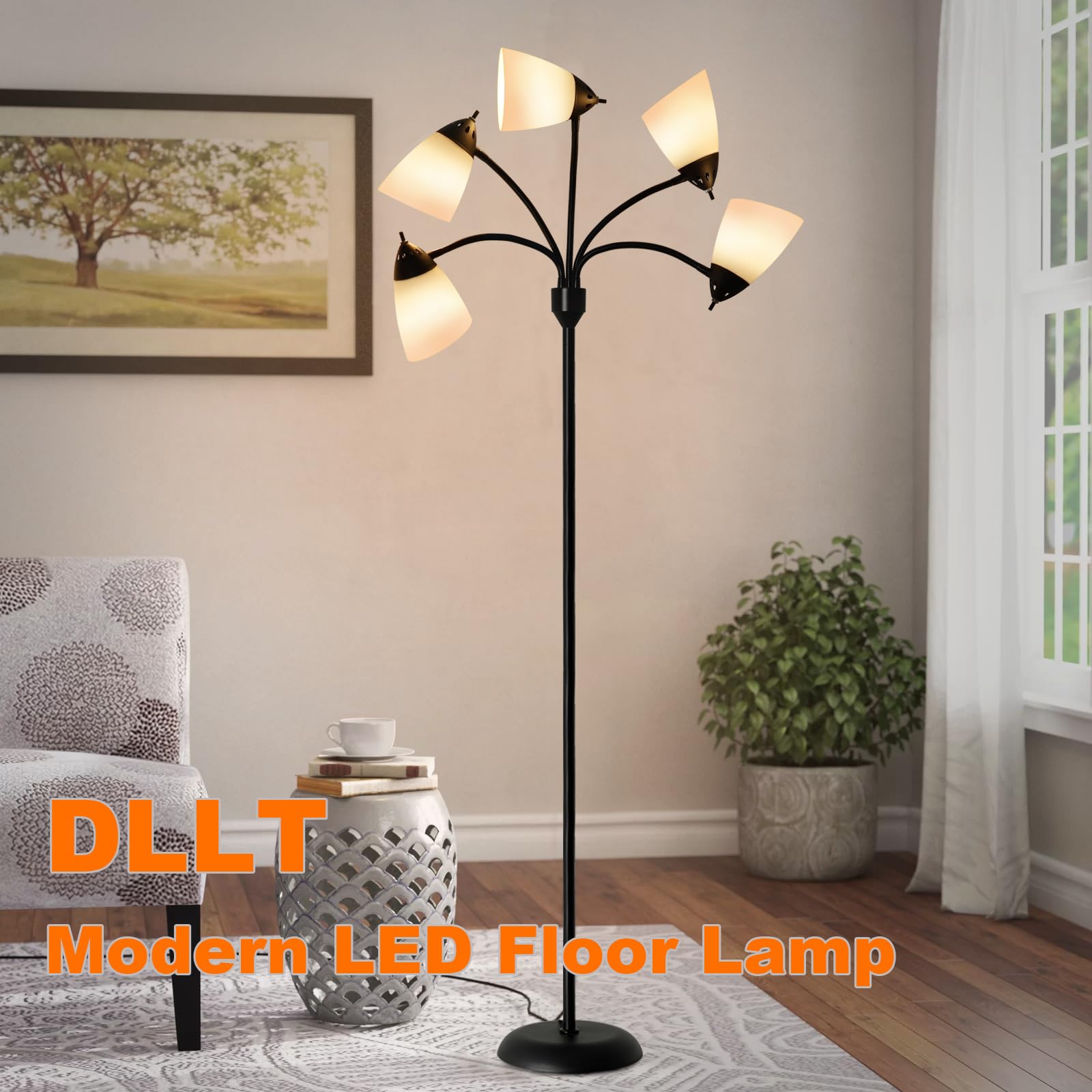 DINGLILIGHTING Floor Lamp Tall for Room: Flexible Gooseneck Floor Lamps Standing for Bedroom Home Office - Modern Floor Lights 5-Light