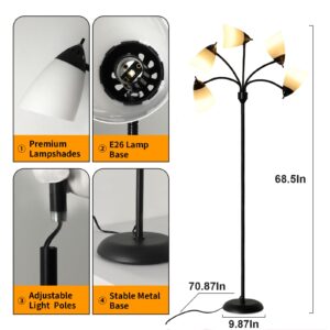 DINGLILIGHTING Floor Lamp Tall for Room: Flexible Gooseneck Floor Lamps Standing for Bedroom Home Office - Modern Floor Lights 5-Light