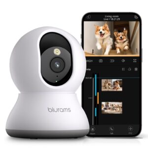 blurams pet camera 2k, 360° indoor security camera, dog camera with phone app, ptz cameras for home security indoor, 2-way audio, motion tracking, color/ir night vision, siren, cloud&sd(2.4ghz only)