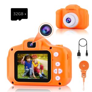 prograce kids camera for boys girls - dual selfie mini children camera age 3 4 5 6 7 8 9 year old kids camcorder birthday 𝗚𝗶𝗳𝘁 for girls boys toy camera for kids video camera recorder orange