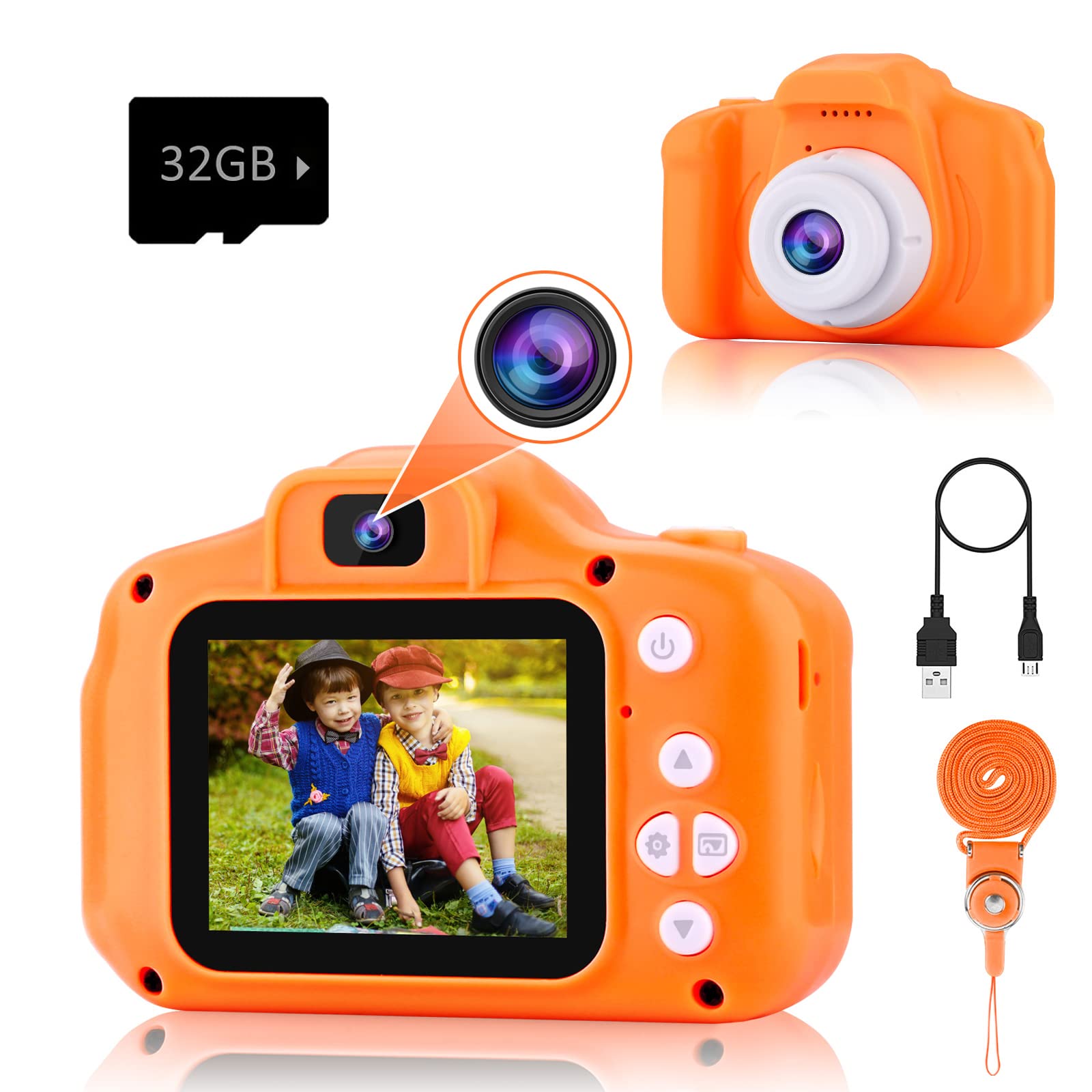 PROGRACE Kids Camera for Boys Girls - Dual Selfie Mini Children Camera Age 3 4 5 6 7 8 9 Year Old Kids Camcorder Birthday 𝗚𝗶𝗳𝘁 for Girls Boys Toy Camera for Kids Video Camera Recorder Orange