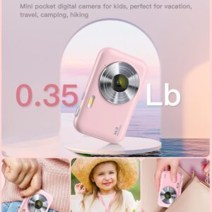 Digital Camera, FHD 1080P Kids Camera with Neck Lanyard 32GB Card Battery, Anti-Shake 16X Digital Zoom, 44MP Point Shoot Cameras, Compact Portable Small Gift Camera for Kid Teen Student Girl Boy(Pink)