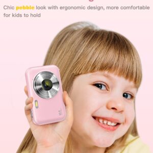 Digital Camera, FHD 1080P Kids Camera with Neck Lanyard 32GB Card Battery, Anti-Shake 16X Digital Zoom, 44MP Point Shoot Cameras, Compact Portable Small Gift Camera for Kid Teen Student Girl Boy(Pink)