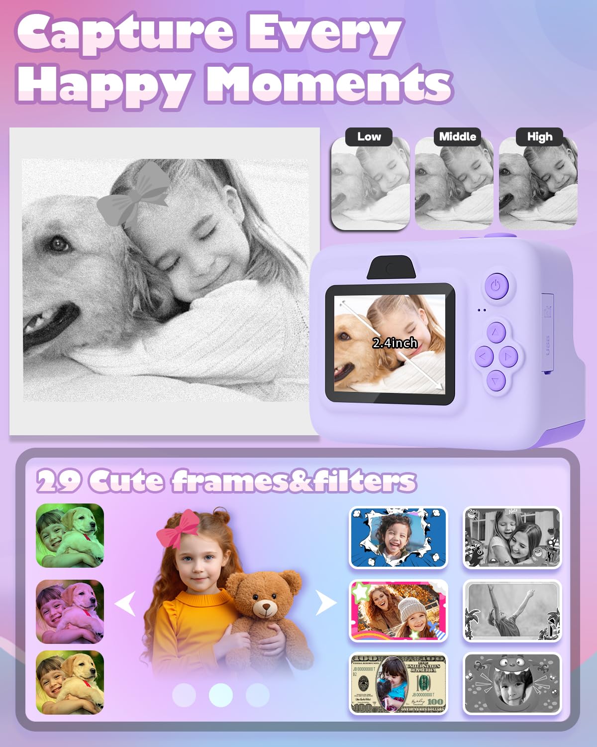 Kids Camera Instant Print, MEETRYE Instant Print Camera for Kids 4-14 Year Old, Christmas Birthday Gifts Digital Camera Toy for 5 6 7 8 9 10 Year Old Girls Boys Toddlers