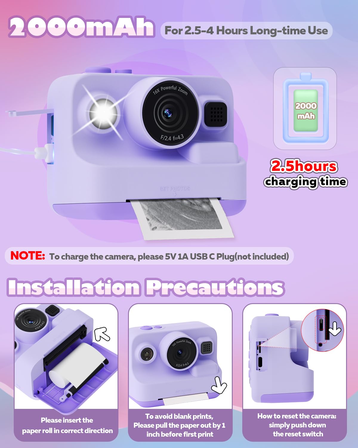 Kids Camera Instant Print, MEETRYE Instant Print Camera for Kids 4-14 Year Old, Christmas Birthday Gifts Digital Camera Toy for 5 6 7 8 9 10 Year Old Girls Boys Toddlers