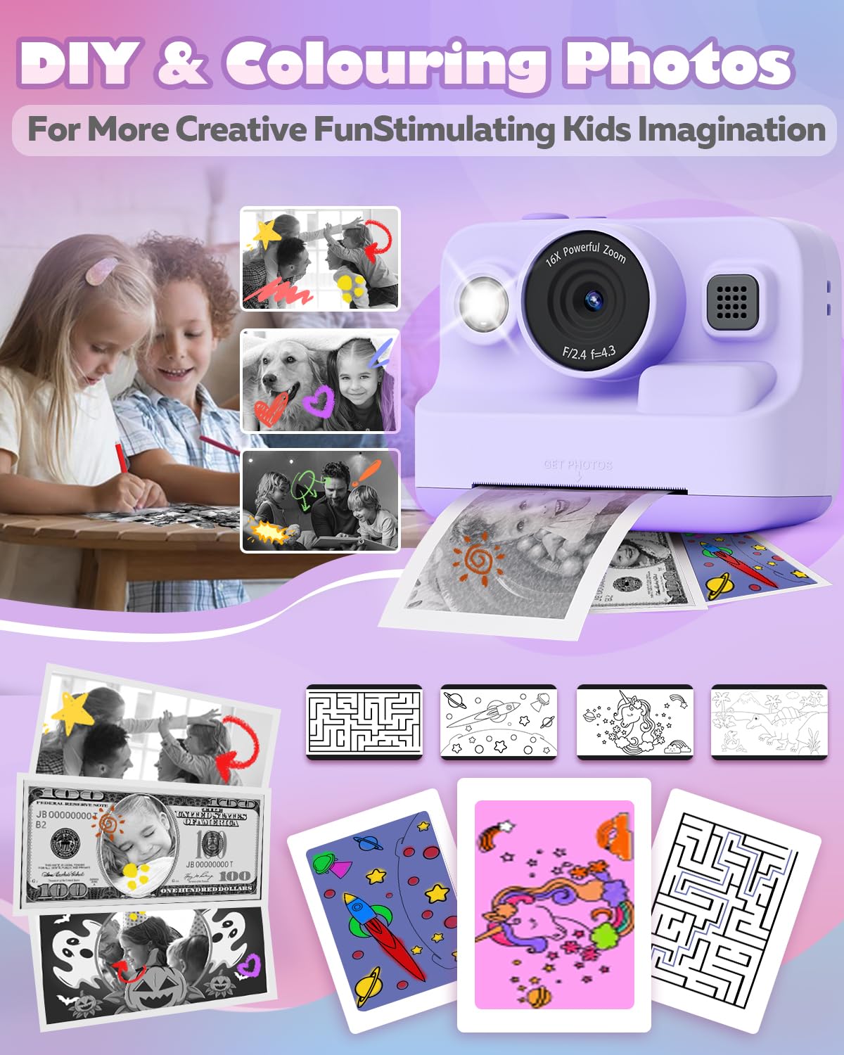 Kids Camera Instant Print, MEETRYE Instant Print Camera for Kids 4-14 Year Old, Christmas Birthday Gifts Digital Camera Toy for 5 6 7 8 9 10 Year Old Girls Boys Toddlers