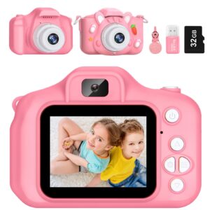 kids camera for boys and girls, acixx digital camera for kids toy gift, toddler camera christmas birthday gifts for age 3-12 with 32gb sd card, video recorder 1080p ips 2 inch(pink)