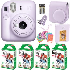 fujifilm instax mini 12 instant camera lilac purple with fujifilm instant mini film (40 sheets) with accessories including carrying case with strap, photo album, stickers (lilac purple)