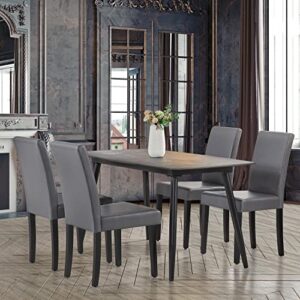 Yaheetech Set of 4 Dining Chairs Faux Leather High Back Kitchen Chair Upholstered Armless Side Chair with Waterproof Surface and Wood Legs for Home and Restaurant, Gray