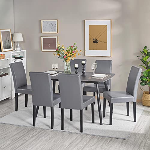 Yaheetech Set of 4 Dining Chairs Faux Leather High Back Kitchen Chair Upholstered Armless Side Chair with Waterproof Surface and Wood Legs for Home and Restaurant, Gray