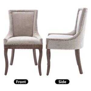 Aoowow Fabric Vintage Upholstered Side Chairs Set of 4, Farmhouse Solid Wood Kitchen Dining Room Chairs with Nailheads Legs (Fabric Beige)