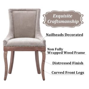 Aoowow Fabric Vintage Upholstered Side Chairs Set of 4, Farmhouse Solid Wood Kitchen Dining Room Chairs with Nailheads Legs (Fabric Beige)