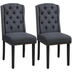 yaheetech dining chairs upholstered fabric chairs tufted kitchen chairs with solid wood legs, nailhead trims and wing design for dining room kitchen and restaurant, set of 2, gray