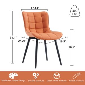 YOUTASTE Dining Chairs Set of 2, PU Leather Upholstered Modern Armless Dining Room Chair with Back Metal Legs, Kitchen Dinner Accent Guest Chairs for Vanity Reception Waiting Room,Orange Camel